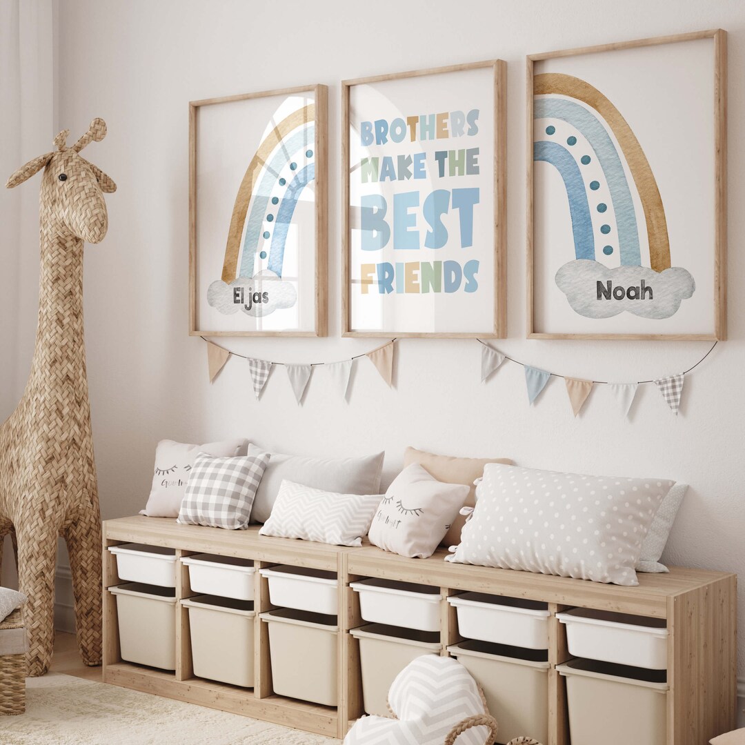 3x Personalized Nursery Sibling Posters With Names - Rainbow - Premium ...