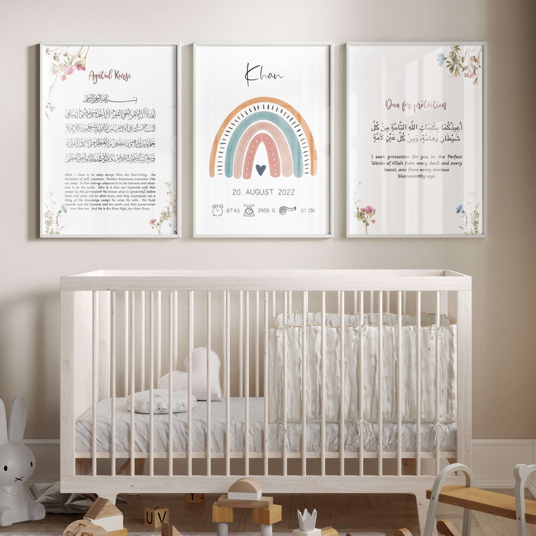3x Personalized Children's Room Poster With Name and Date - Islamic Art ...