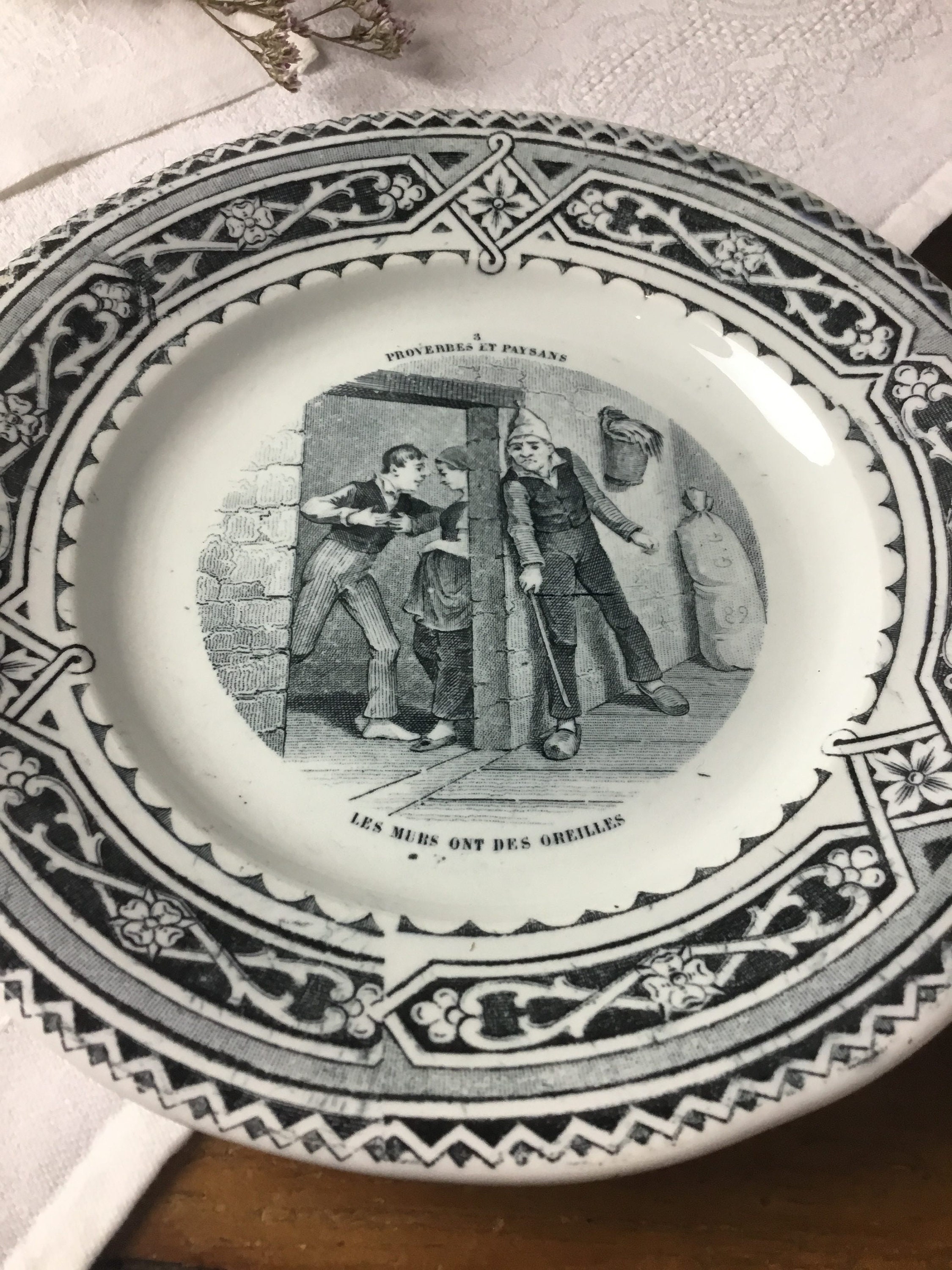 Set of 6 TALKING PLATES proverbs and Peasants/ironstone by Creil ...