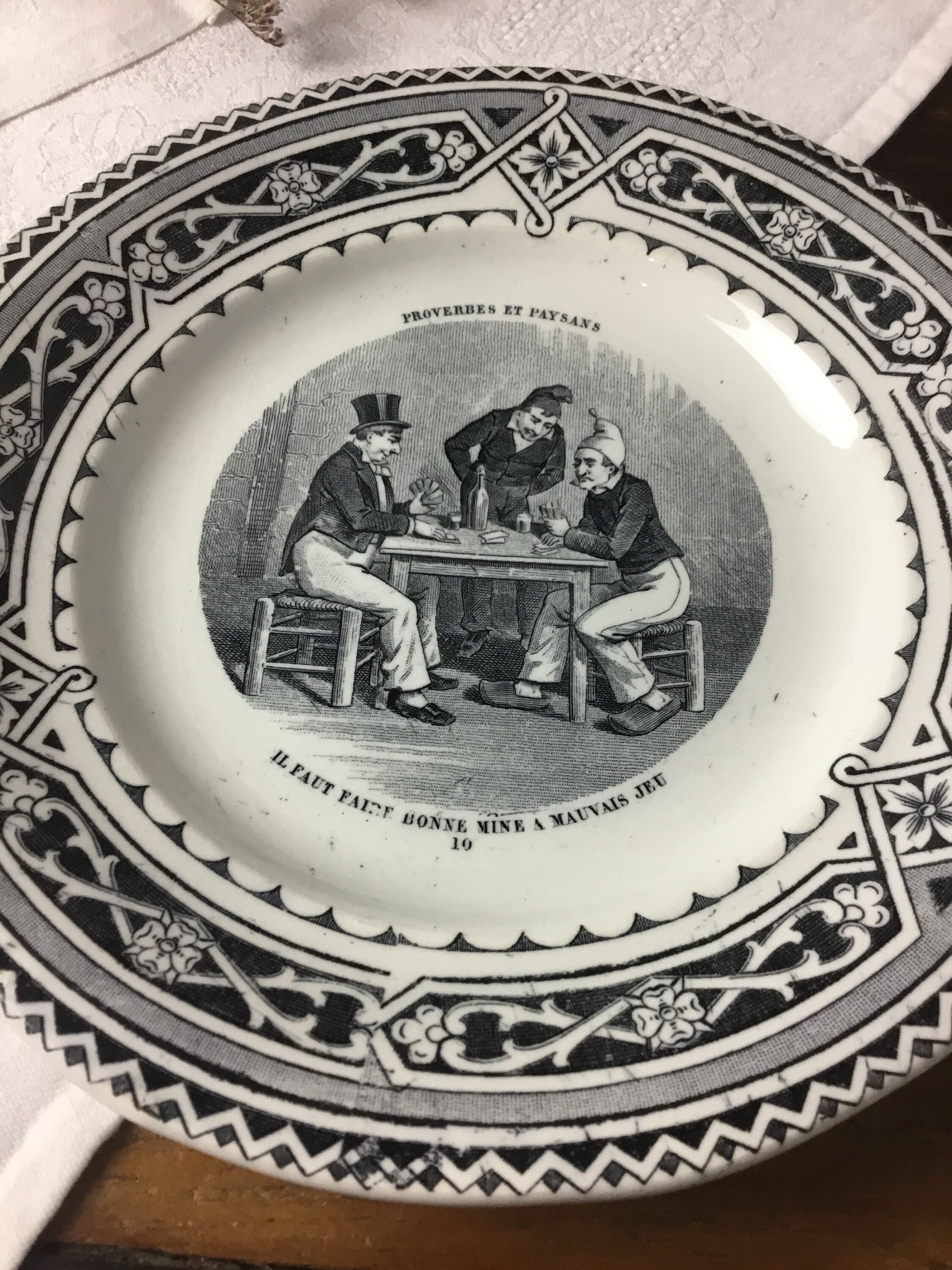 Set of 6 TALKING PLATES proverbs and Peasants/ironstone by Creil ...