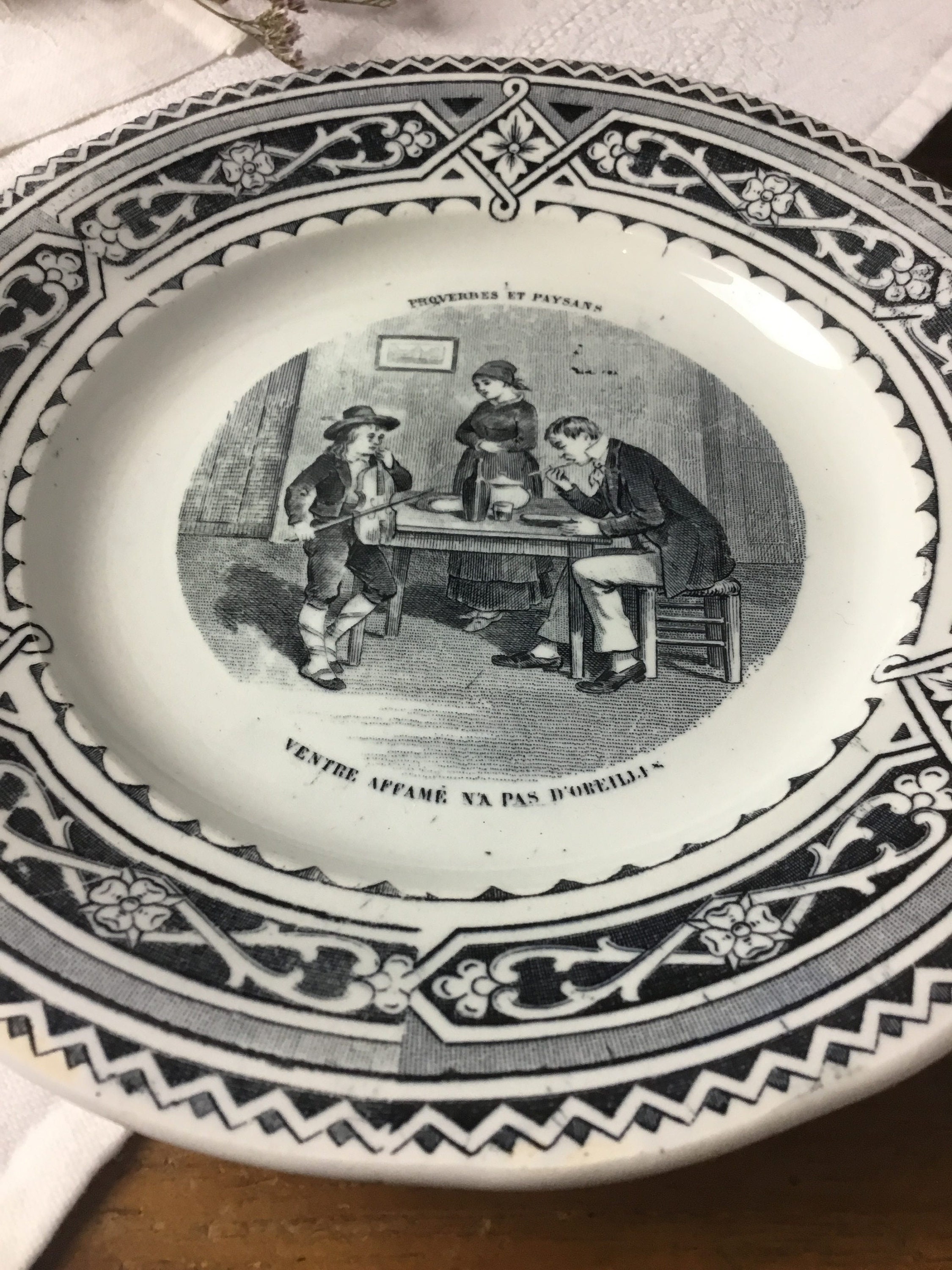 Set of 6 TALKING PLATES proverbs and Peasants/ironstone by Creil ...