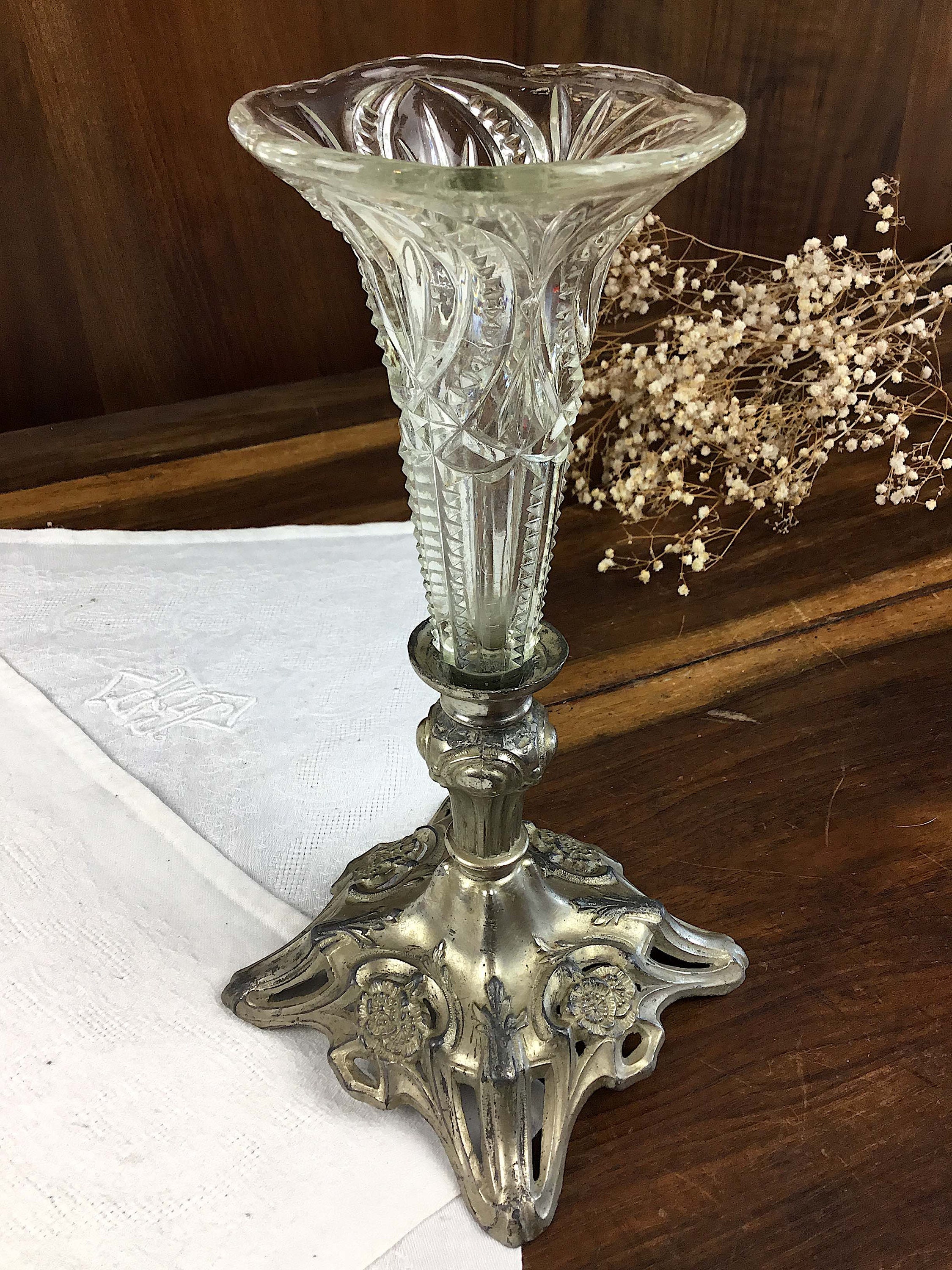 Art Nouveau TRUMPET Vase/french Antique/glass CRYSTAL Trumpet ...