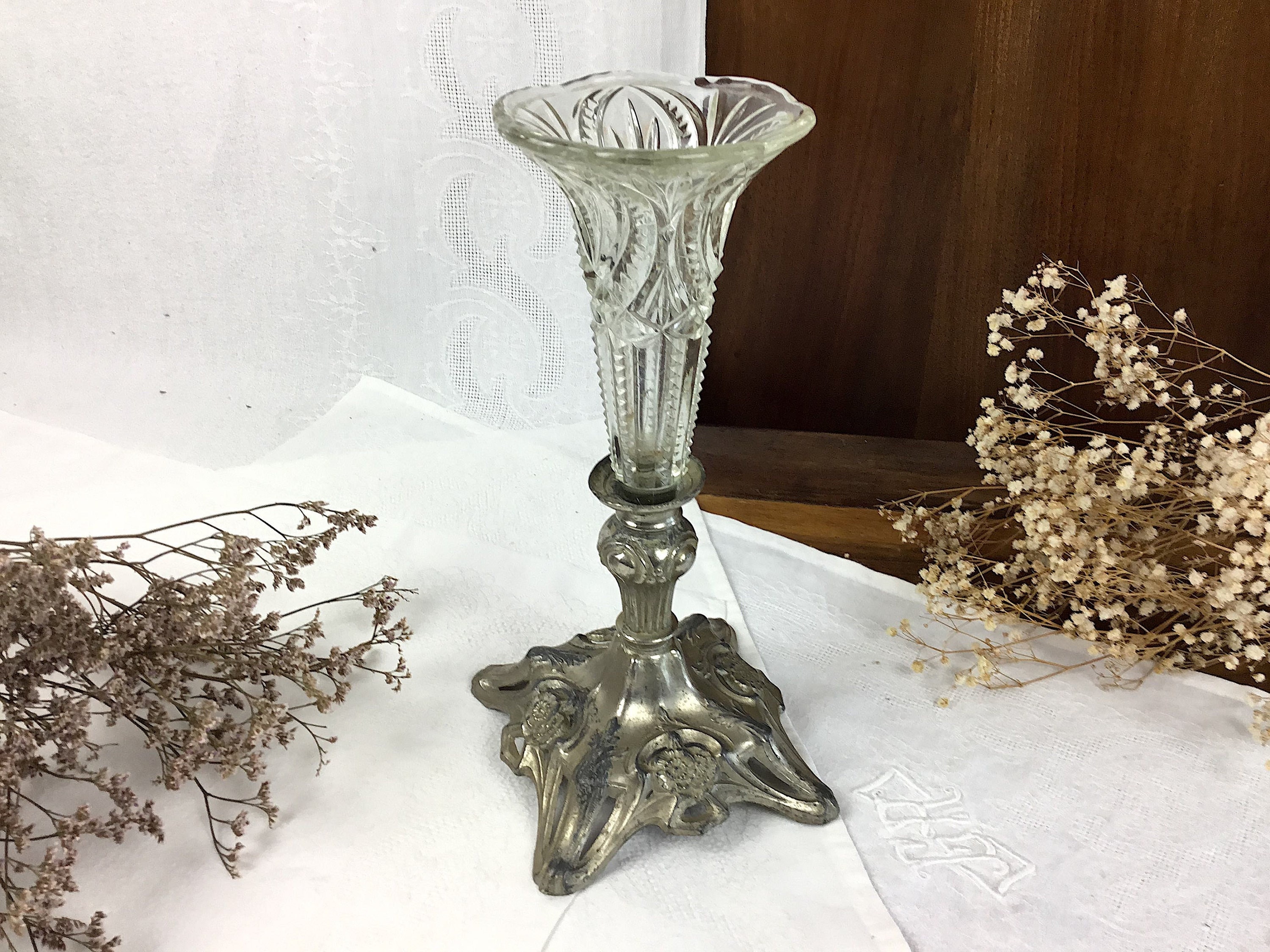 Art Nouveau TRUMPET Vase/french Antique/glass CRYSTAL Trumpet ...