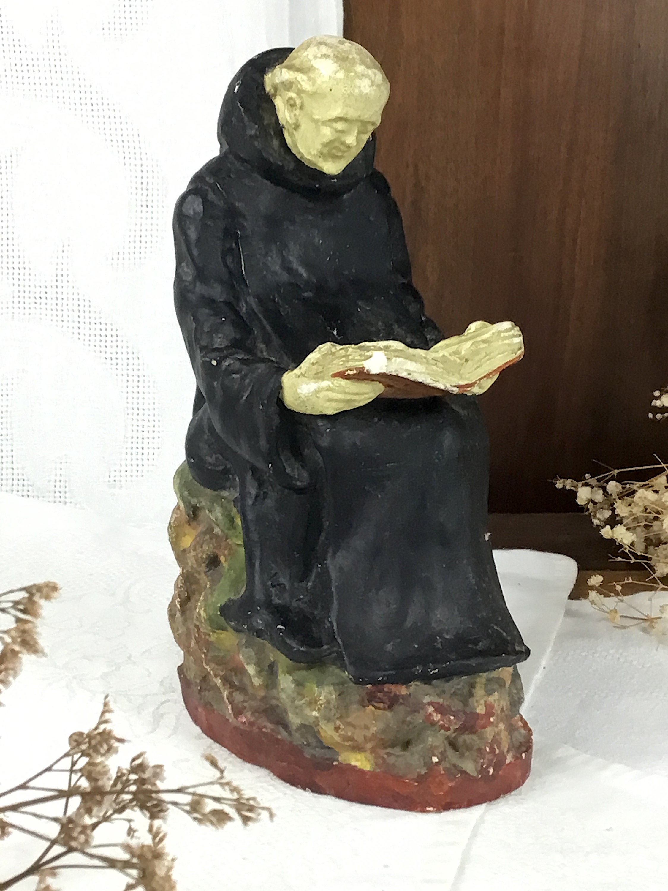 STATUE of a Monk/french Antique/plaster/christian RELIGIOUS Art ...