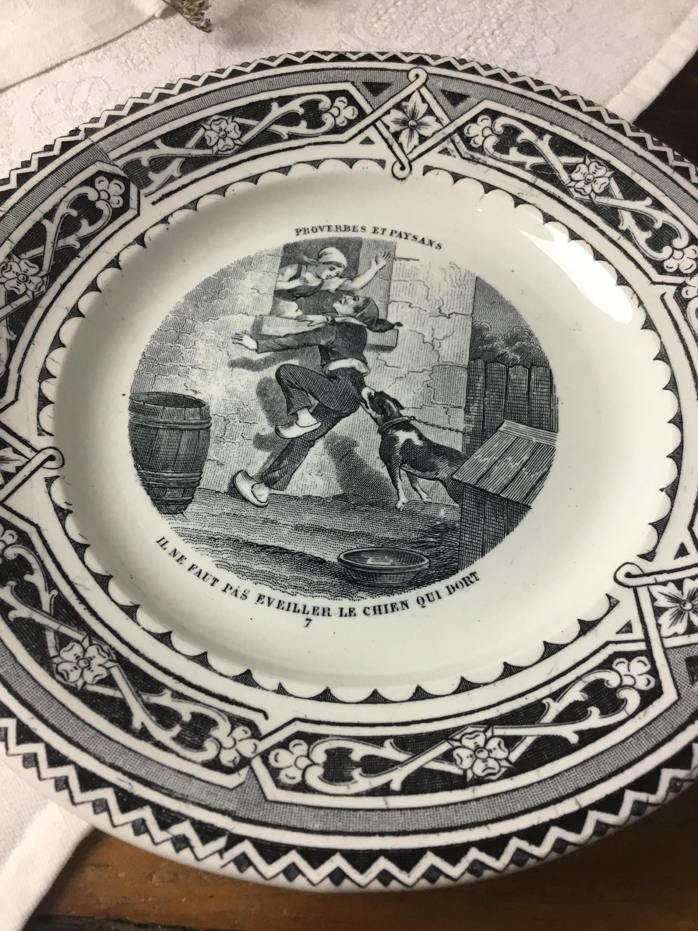 Set of 6 TALKING PLATES proverbs and Peasants/ironstone by Creil ...