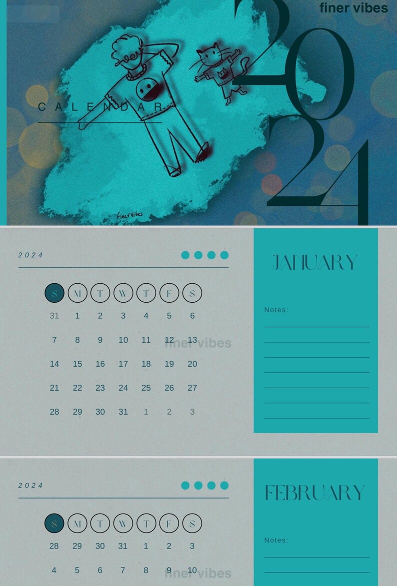 2024 Calender Yearly Landscape Aesthetic Finer Vibes Art A4 Letter Size ...