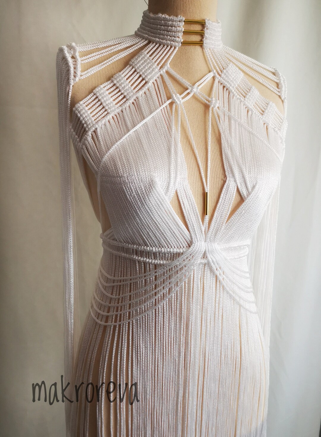 White Dress, Macrame , Bachelorette , Bridal Gown , Macrame Dress ...