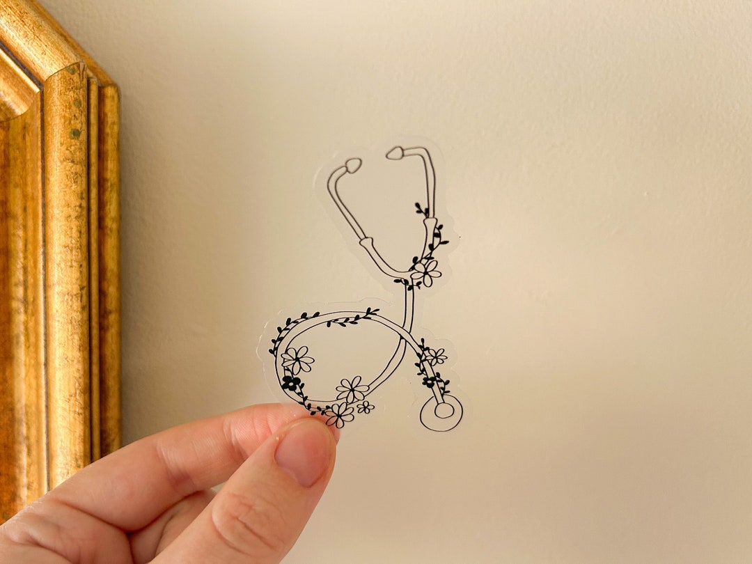 Clear Vinyl Floral Stethoscope Sticker, White or Black - Etsy