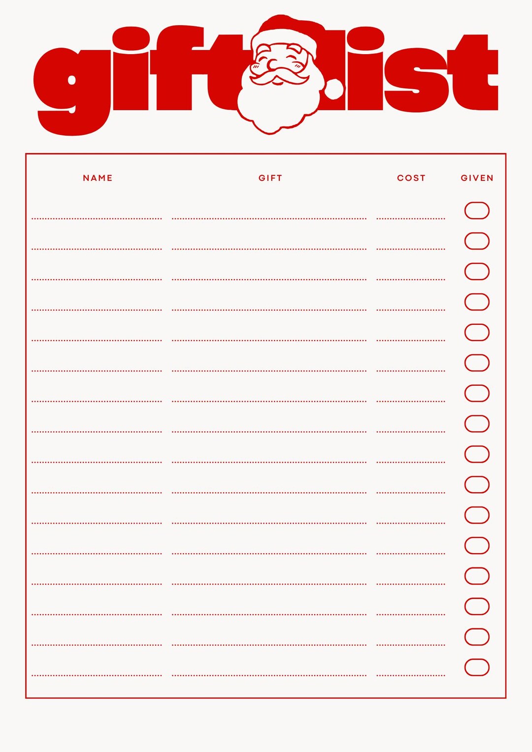 Editable Christmas Gift List Printable | Red and White Holiday Planner ...