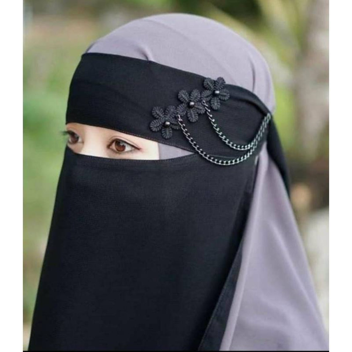Double layer niqab black niqab lace niqab closed face | Etsy