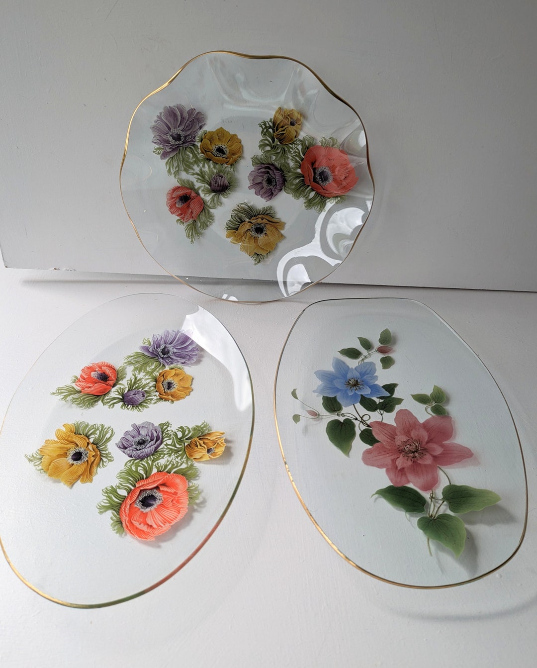 3 Vintage Glass Plates, Chance Glass, Afternoon Tea, Cottagecore ...