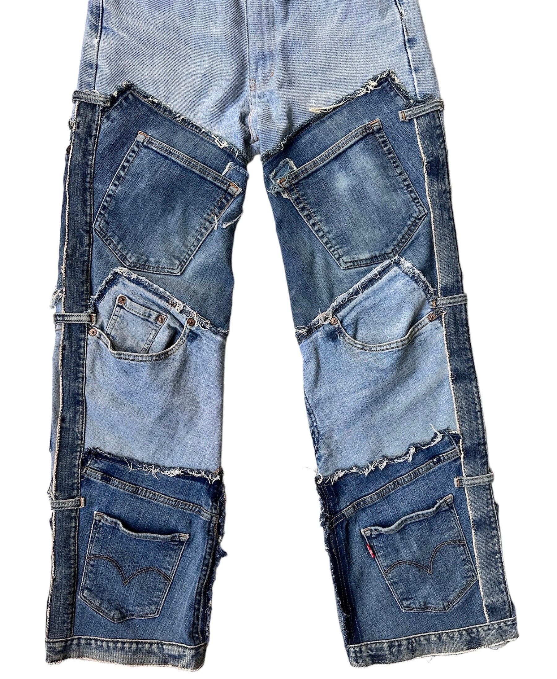 Rare Unique Vintage Patchwork Jeans Reworked Remake Artwork Ripped ...