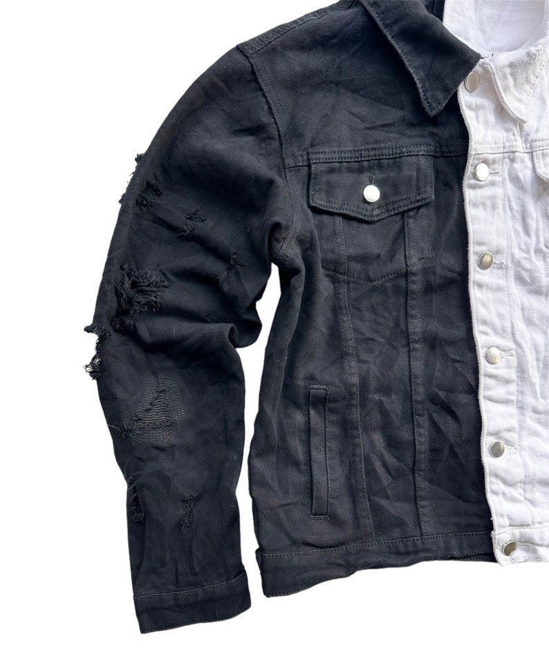 Vintage Seperable Black White Split Tone Denim Trucker Jackets Upcycled ...