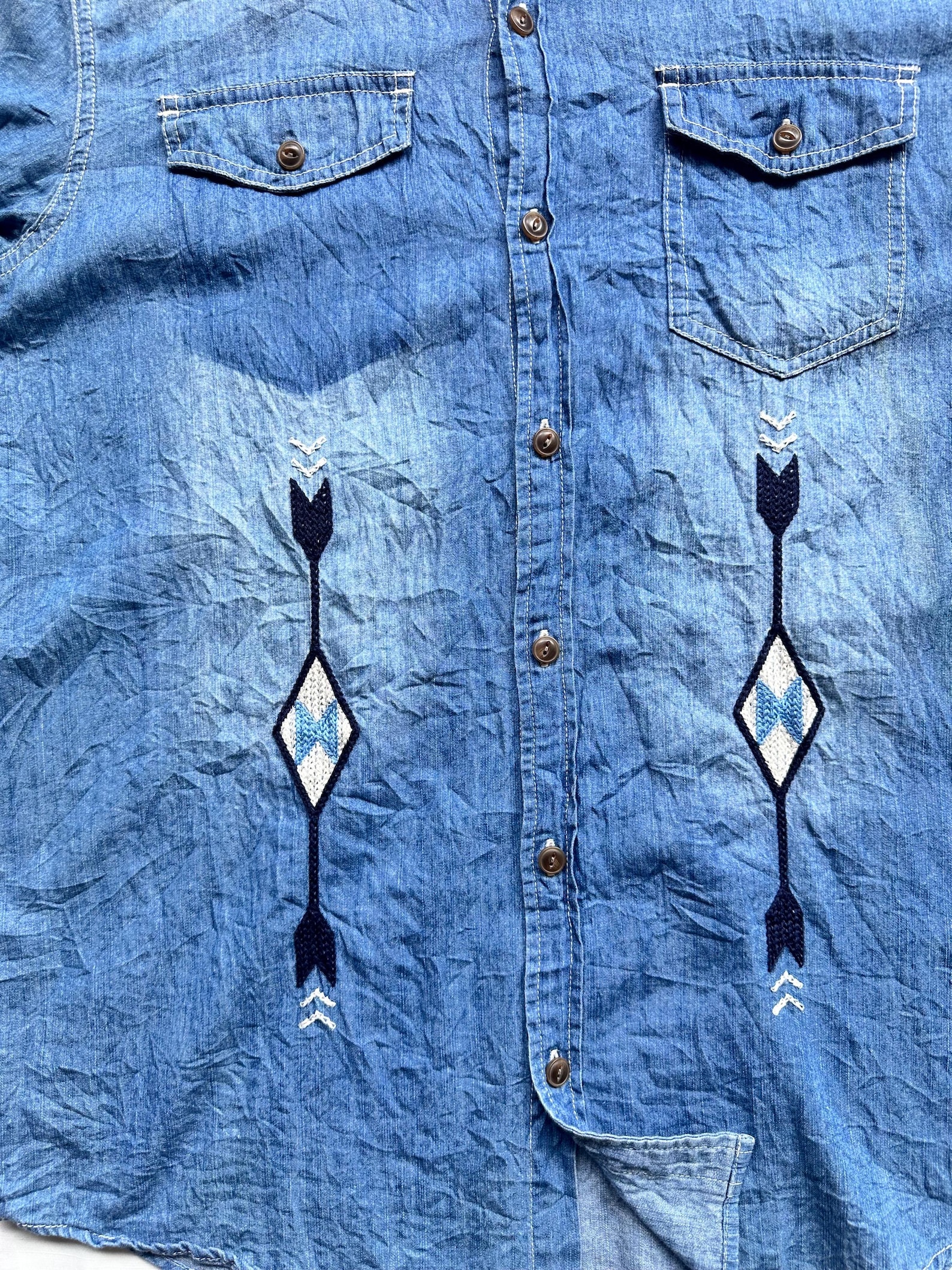 Men Blue Indigo Denim Shirts Vintage Authentic Jean Aztec Navajo Tribal ...