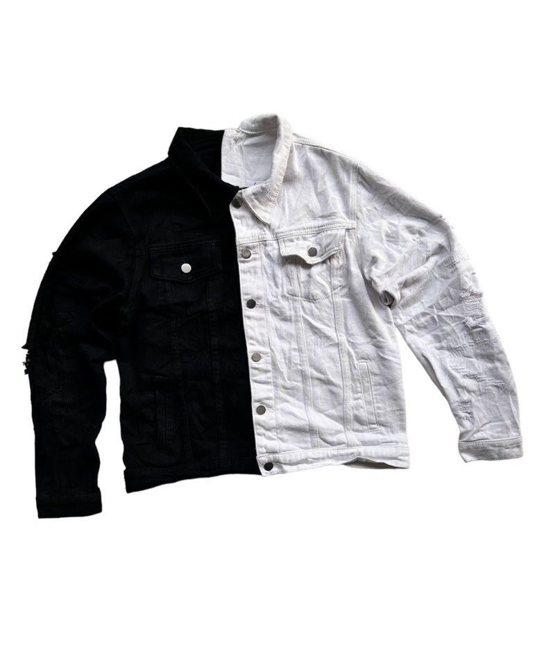 Vintage Seperable Black White Split Tone Denim Trucker Jackets Upcycled ...