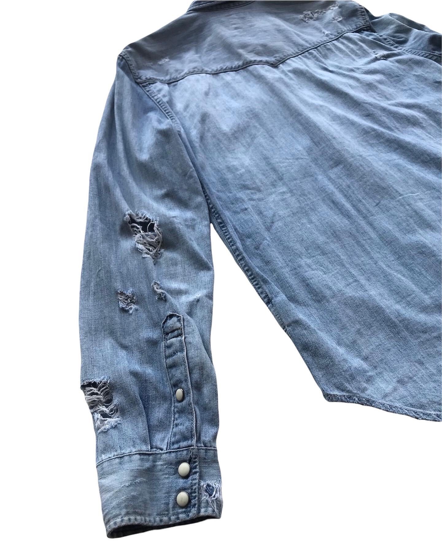 Retro Rework Men Vintage 80s Light Blue Denim Shirts Distressed ...