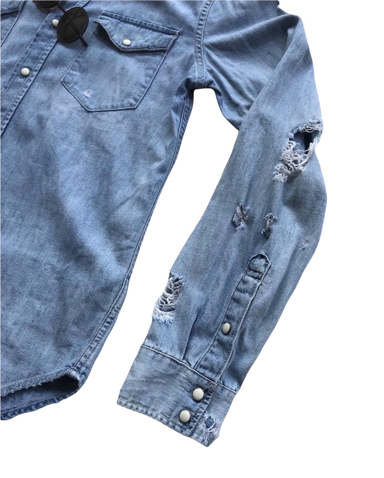 Retro Rework Men Vintage 80s Light Blue Denim Shirts Distressed ...