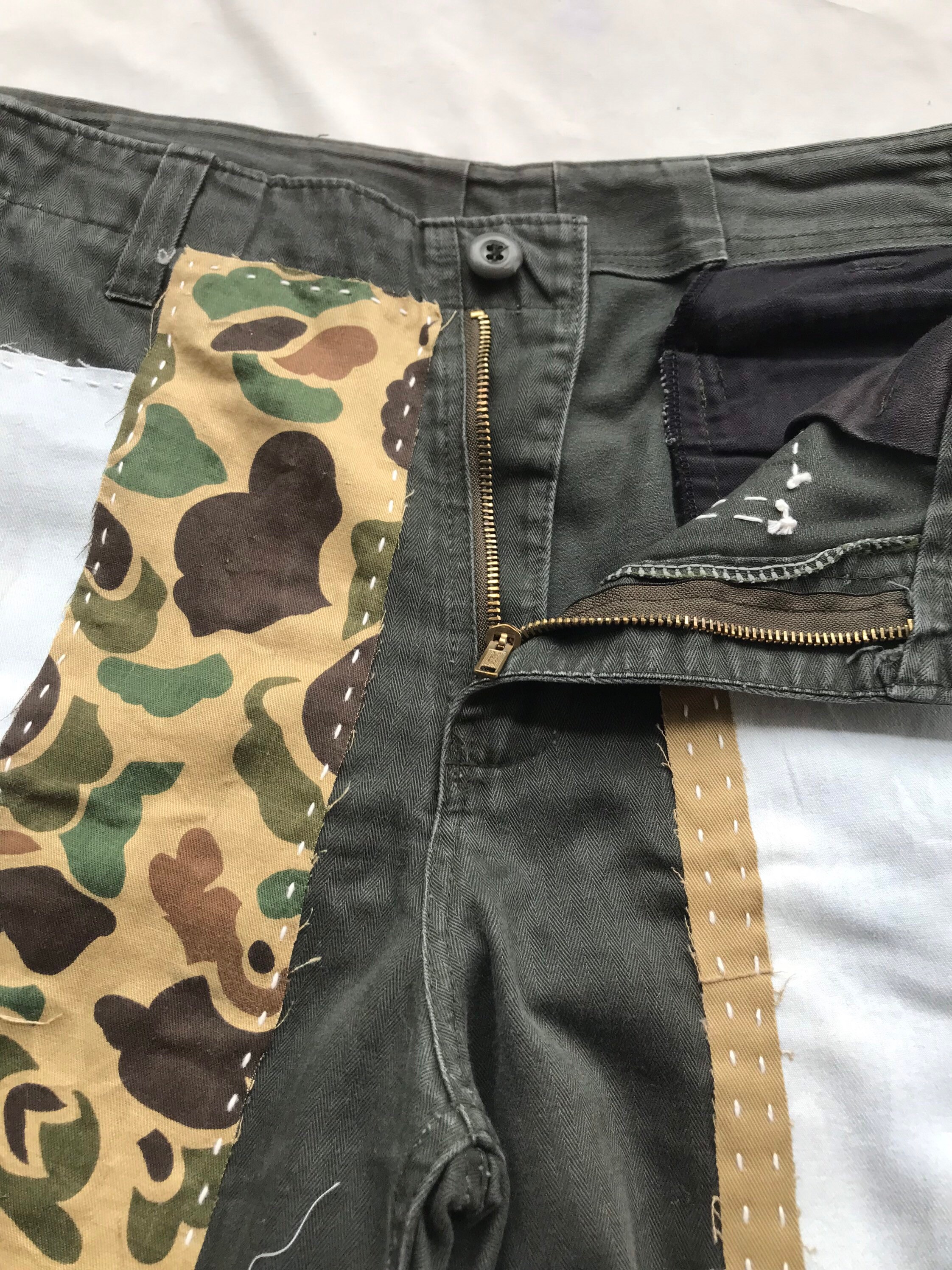 Unique Vintage Military Chino Pant Army Patchwork Camouflage Trouser ...