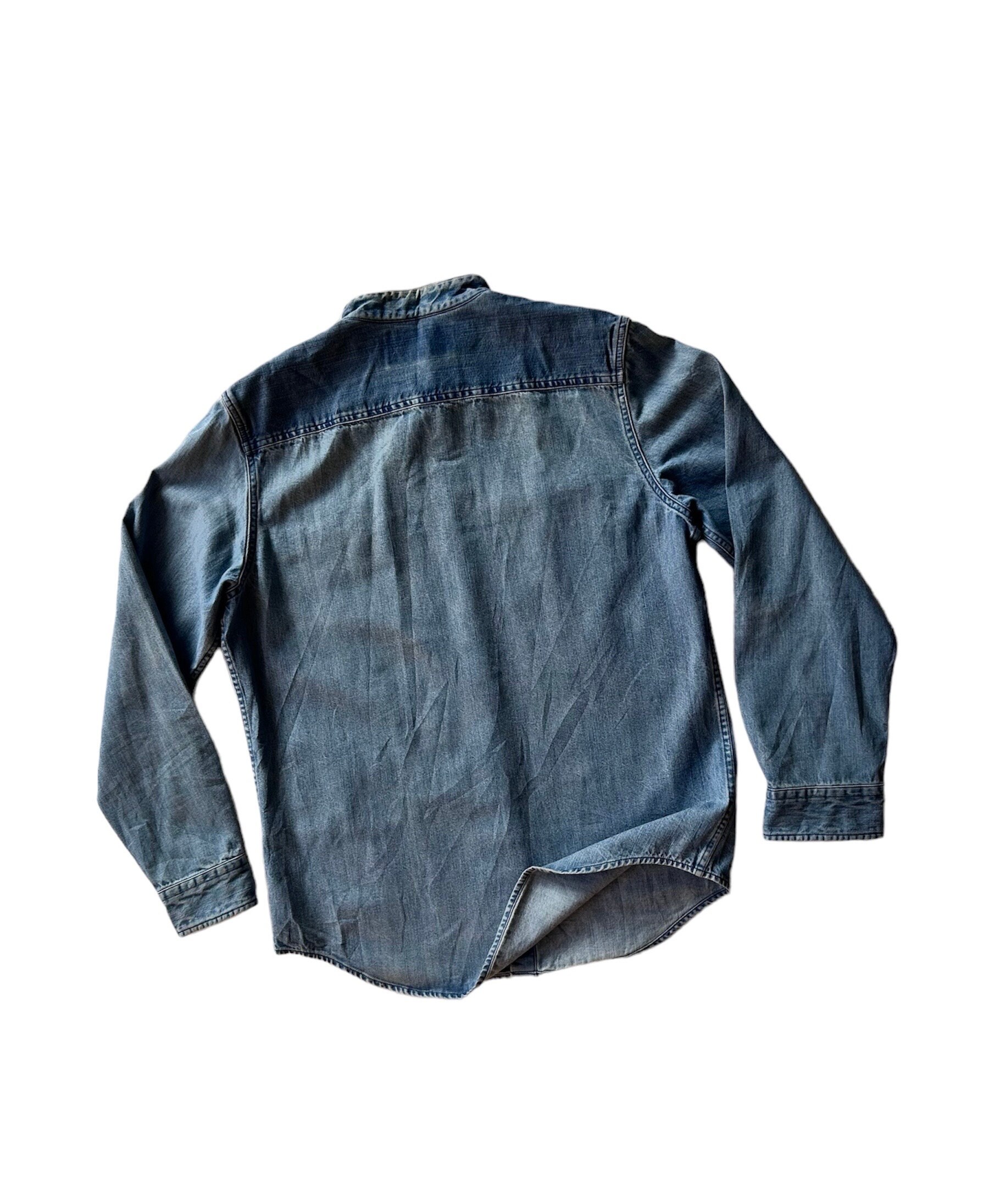 Vintage Blue Denim Patchwork Shirts Colorblock Indigo Jeans Upcycled ...