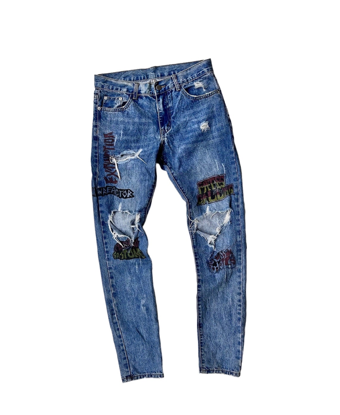 Rare Unique Vintage Graffiti Distressed Print Paint Patchwork Jeans ...