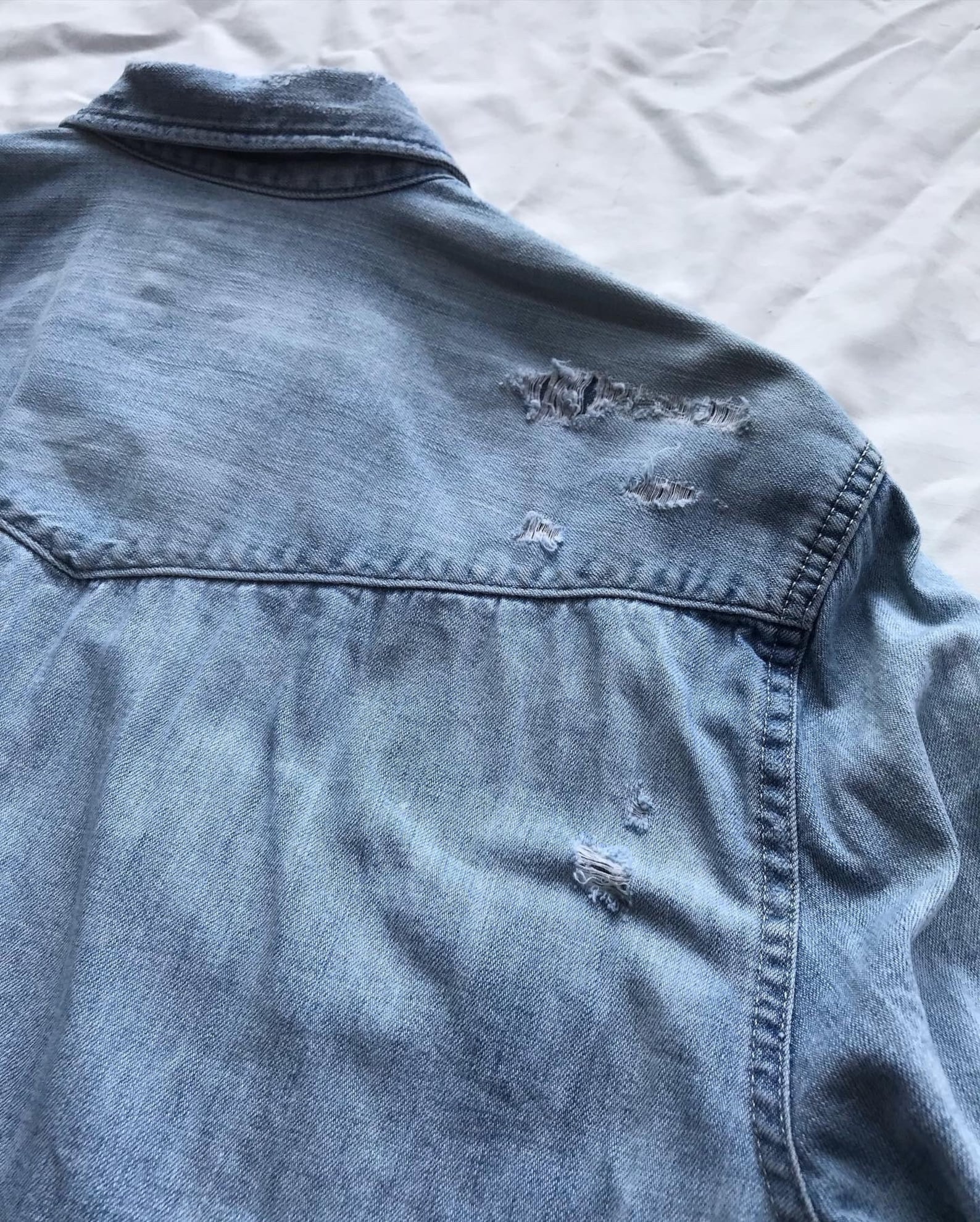 Retro Rework Men Vintage 80s Light Blue Denim Shirts Distressed ...