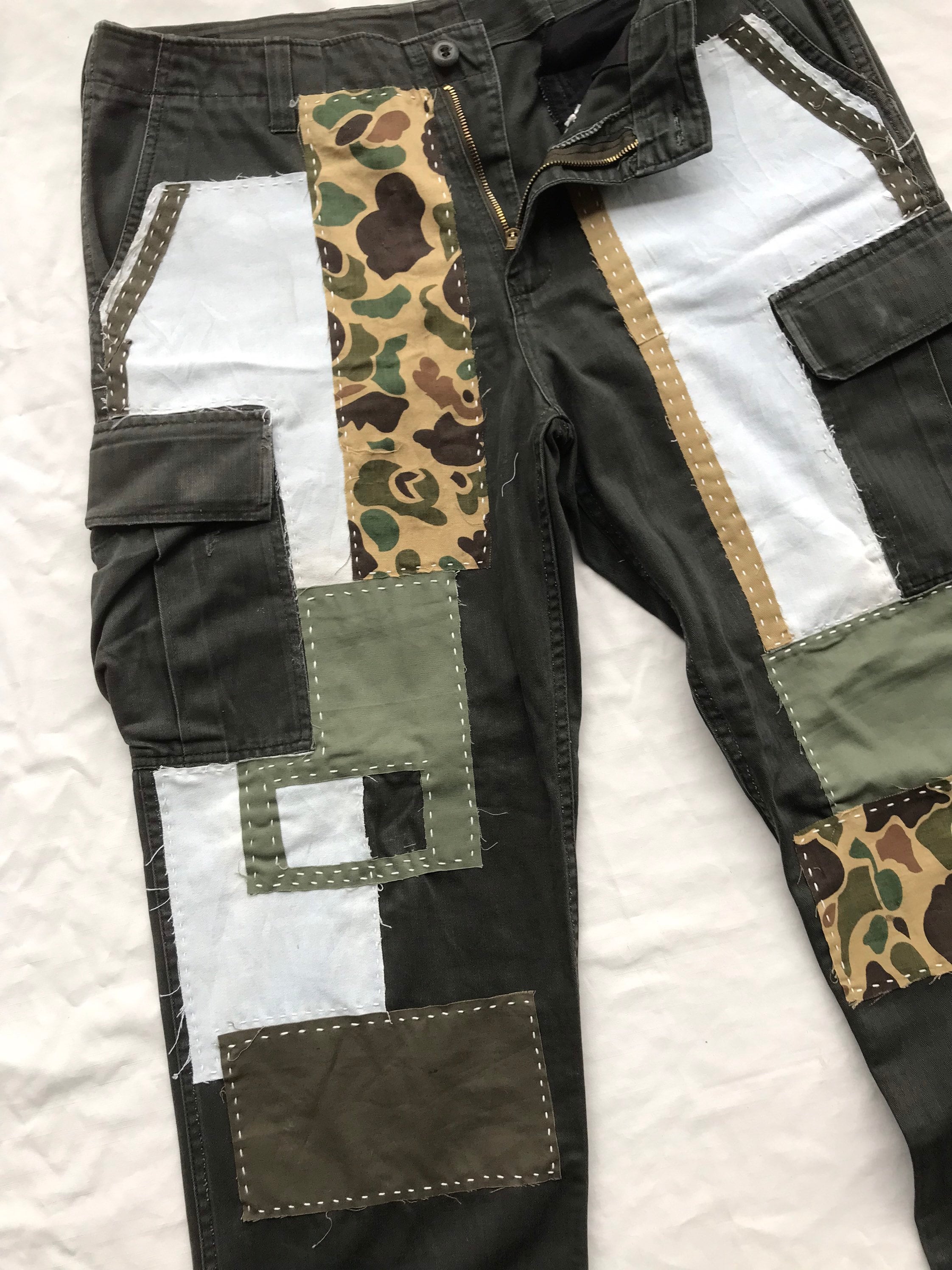 Unique Vintage Military Chino Pant Army Patchwork Camouflage Trouser ...