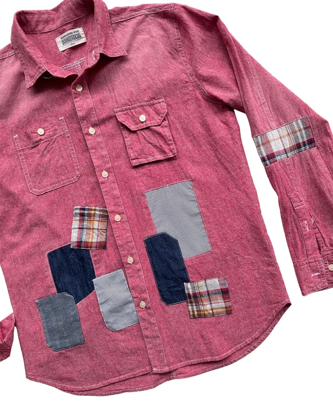 Unique Boro Upcycled Red Chambray Denim Shirts Indigo Vintage Patchwork ...
