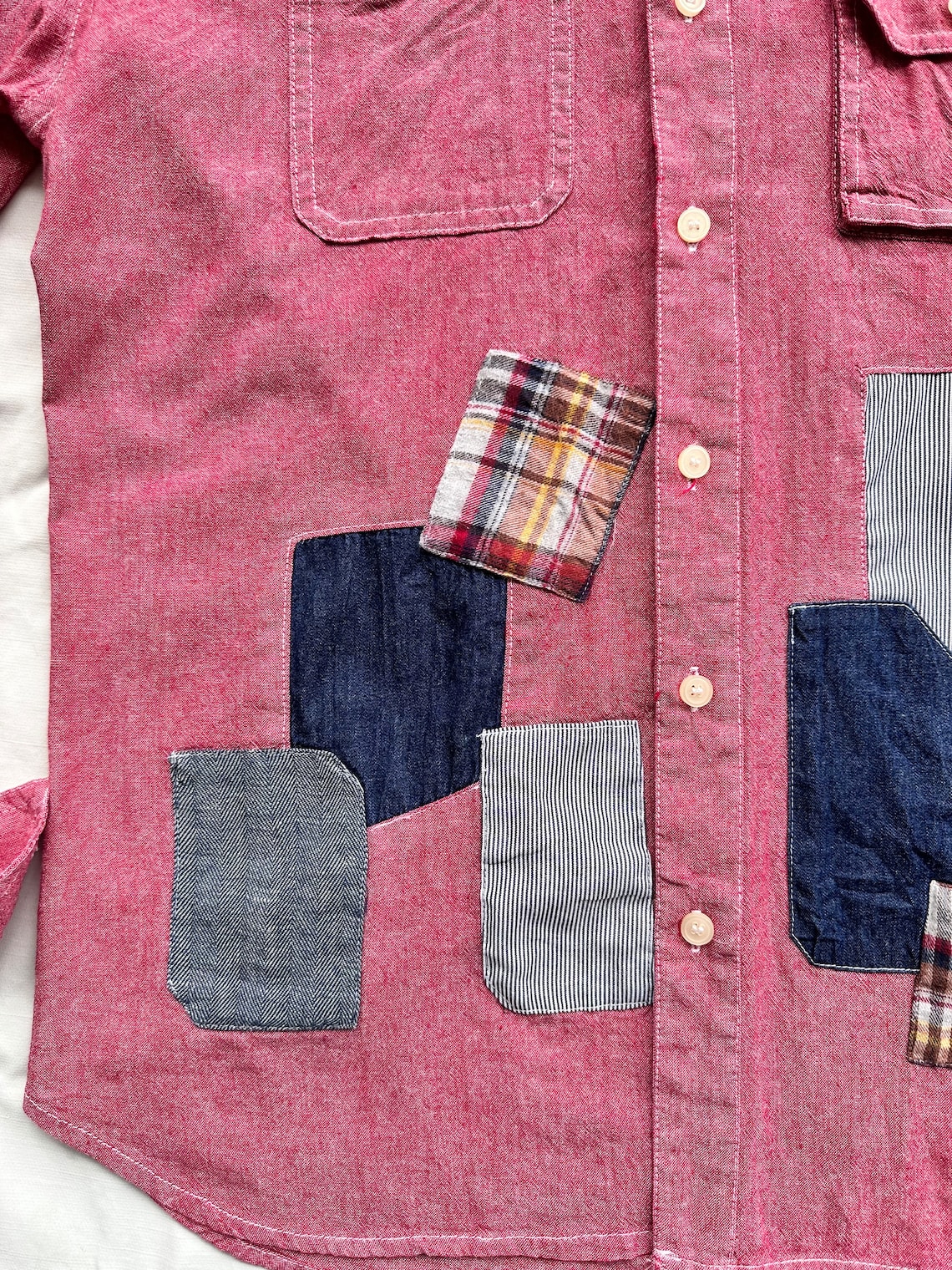 Unique Boro Upcycled Red Chambray Denim Shirts Indigo Vintage Patchwork ...