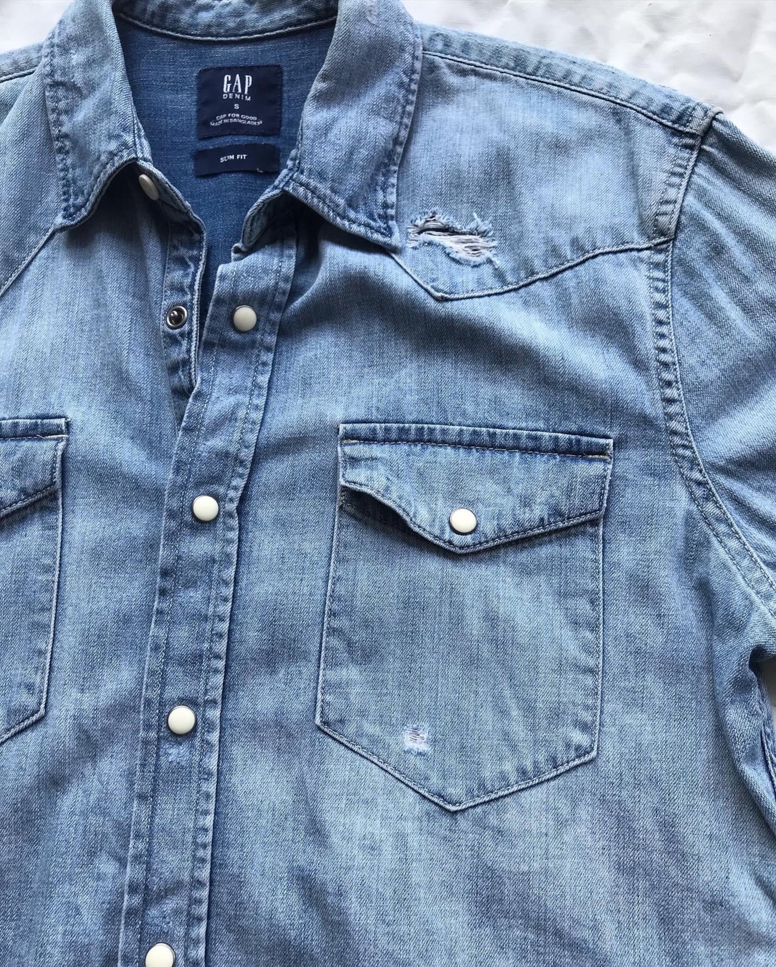 Retro Rework Men Vintage 80s Light Blue Denim Shirts Distressed ...