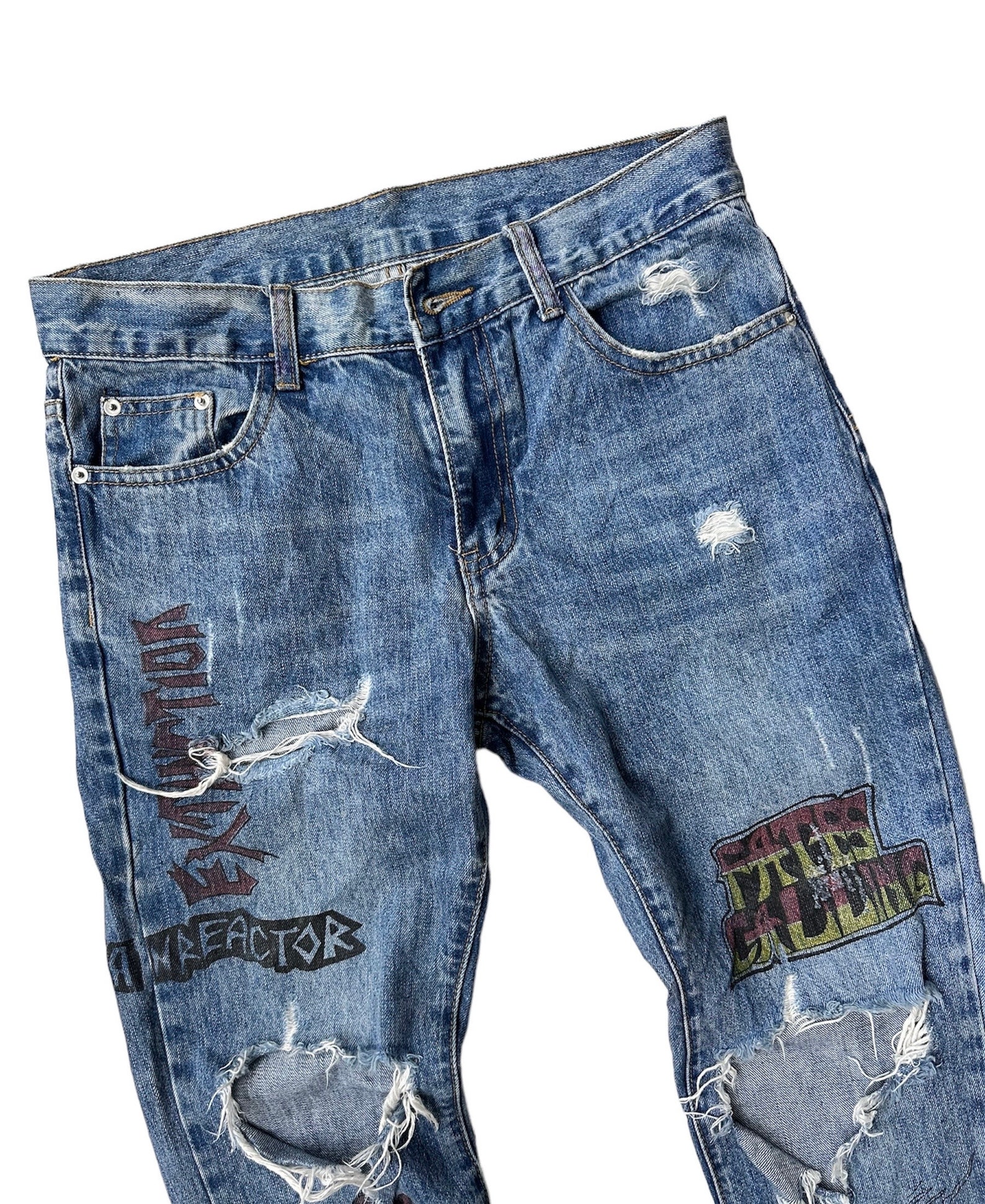 Rare Unique Vintage Graffiti Distressed Print Paint Patchwork Jeans ...