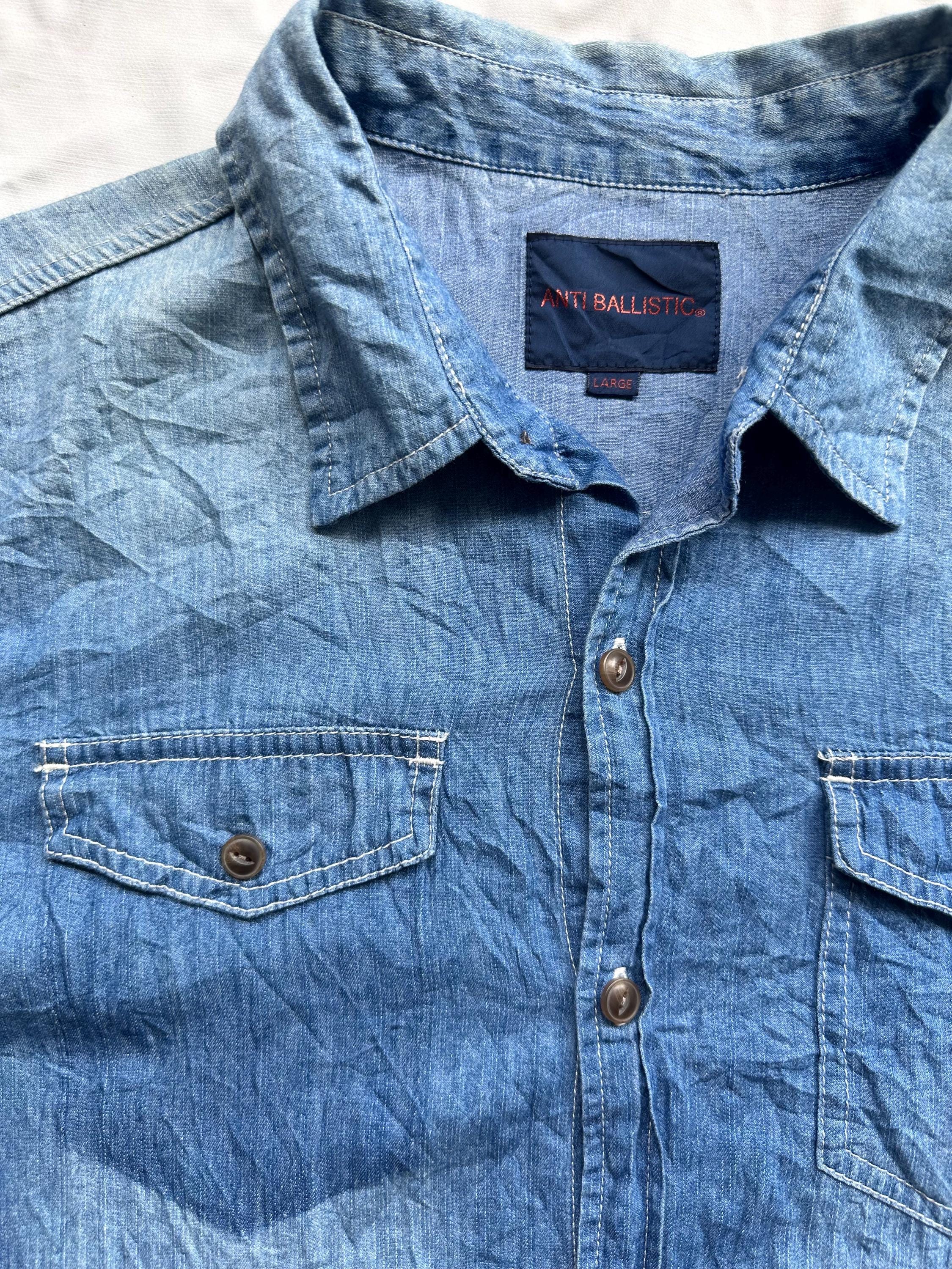 Men Blue Indigo Denim Shirts Vintage Authentic Jean Aztec Navajo Tribal ...