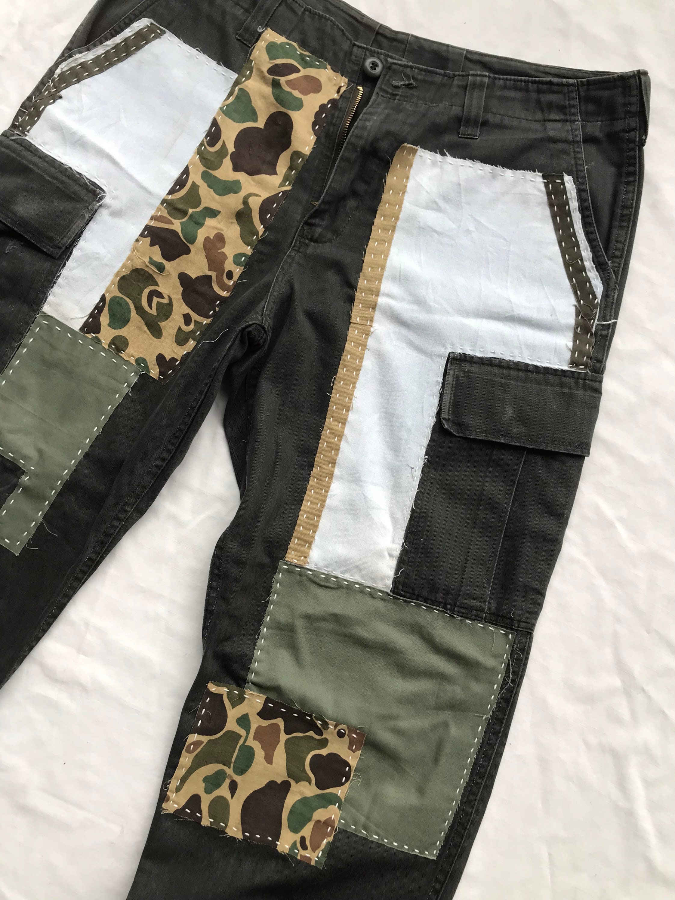 Unique Vintage Military Chino Pant Army Patchwork Camouflage Trouser ...