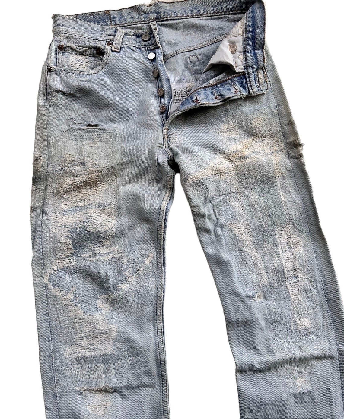 Rare Unique Vintage Patchwork Jean Reworked Remake Distressed Ripped ...