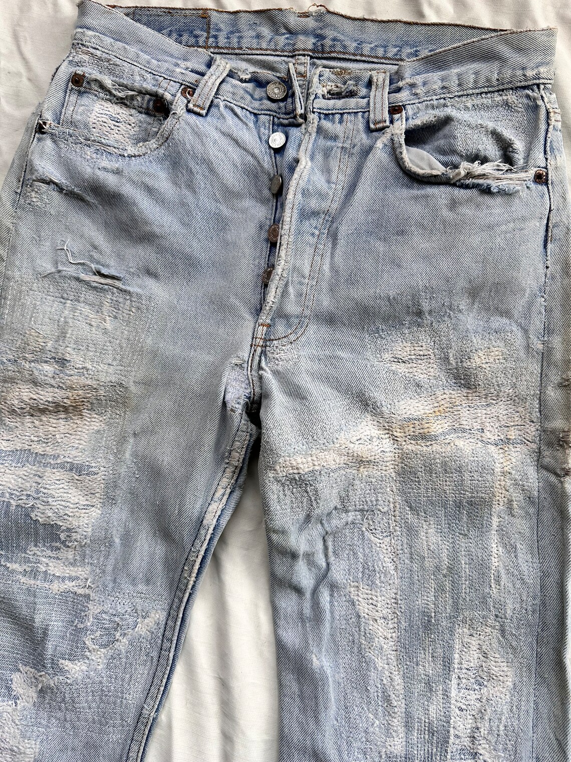 Rare Unique Vintage Patchwork Jean Reworked Remake Distressed Ripped ...