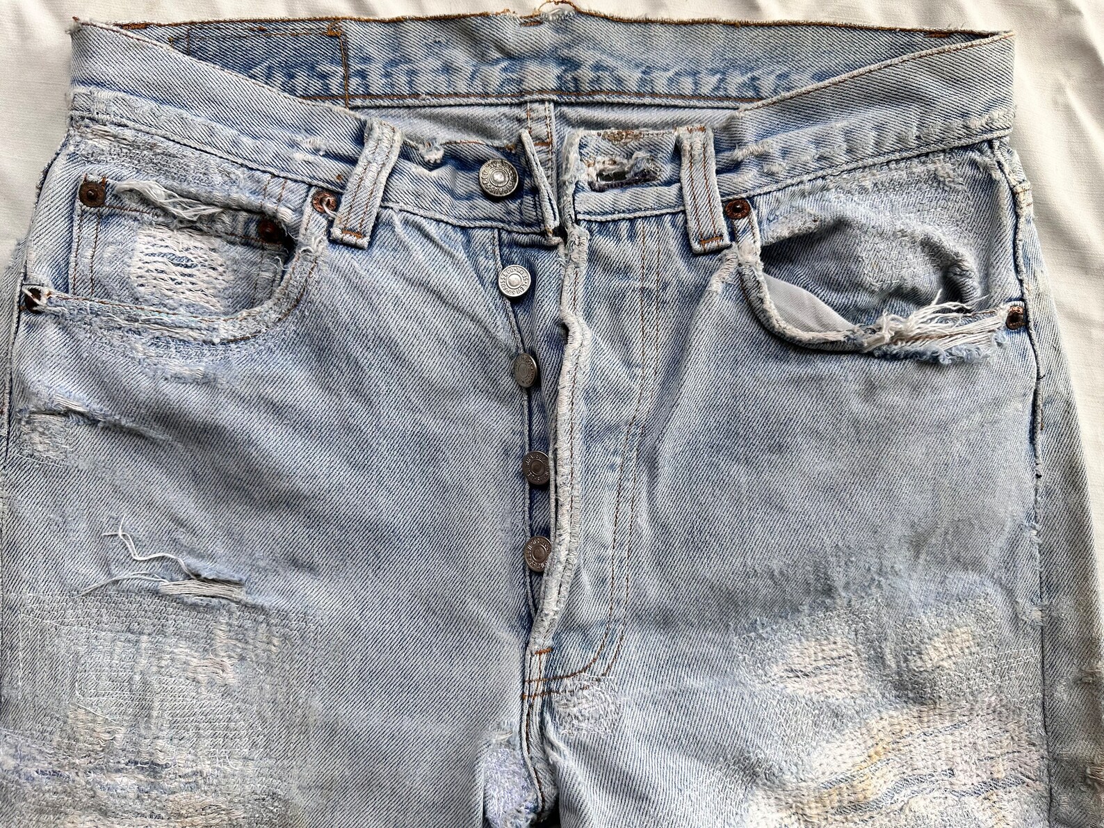 Rare Unique Vintage Patchwork Jean Reworked Remake Distressed Ripped ...