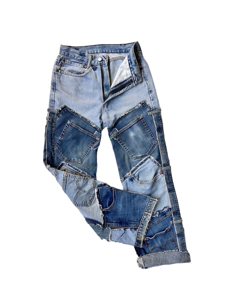 Rare Unique Vintage Patchwork Jeans Reworked Remake Artwork Ripped ...