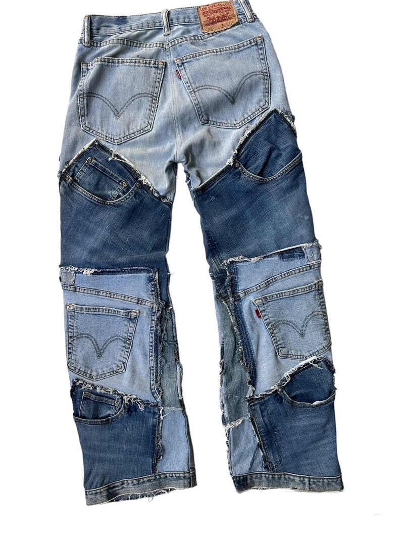 Rare Unique Vintage Patchwork Jeans Reworked Remake Artwork Ripped ...