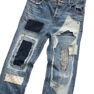 Rare Unique Vintage Patchwork Jeans Reworked Remake Artwork Frayed ...