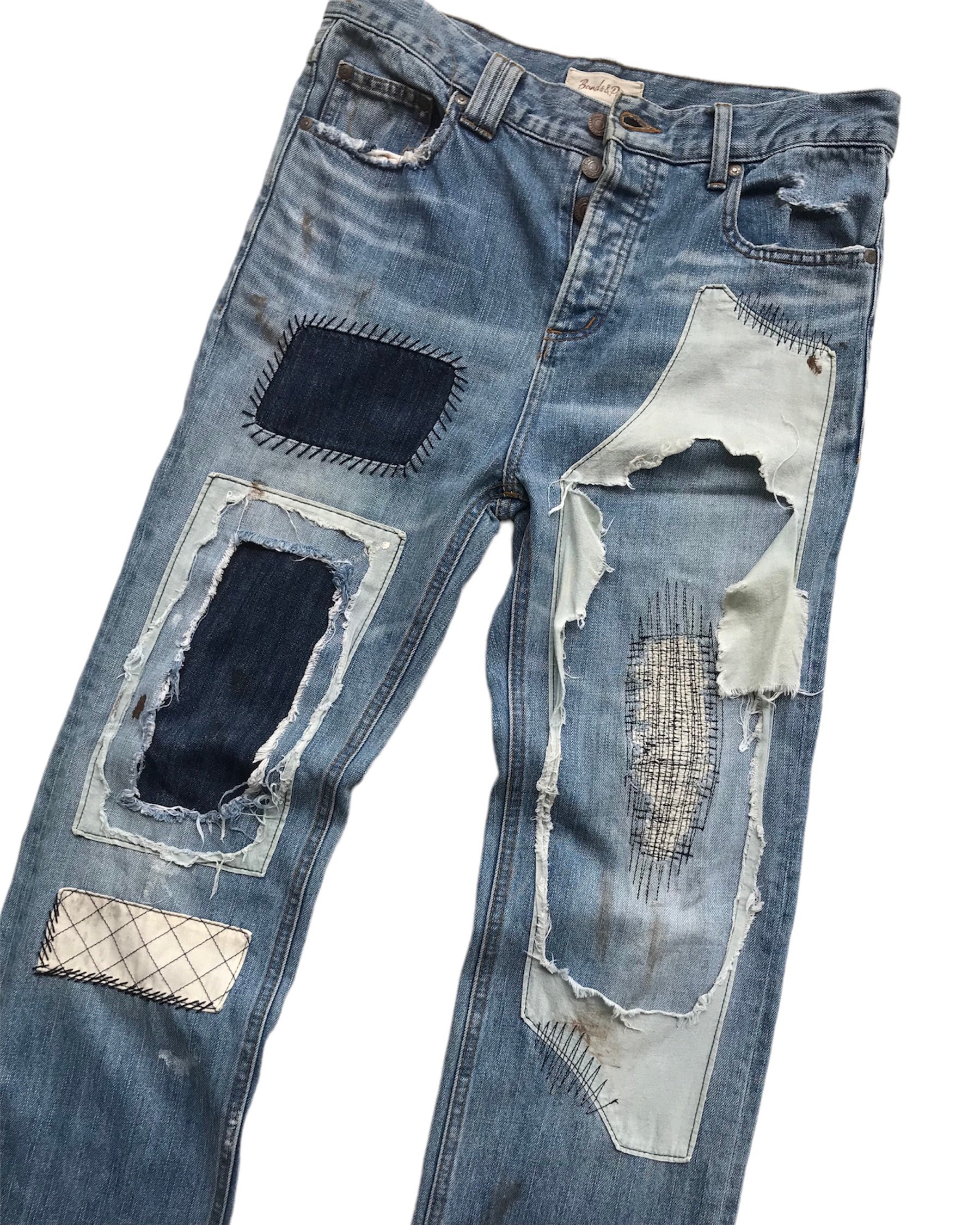 Rare Unique Vintage Patchwork Jeans Reworked Remake Artwork Frayed ...