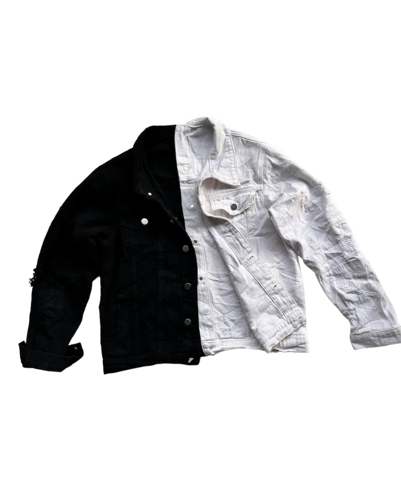 Vintage Seperable Black White Split Tone Denim Trucker Jackets Upcycled ...
