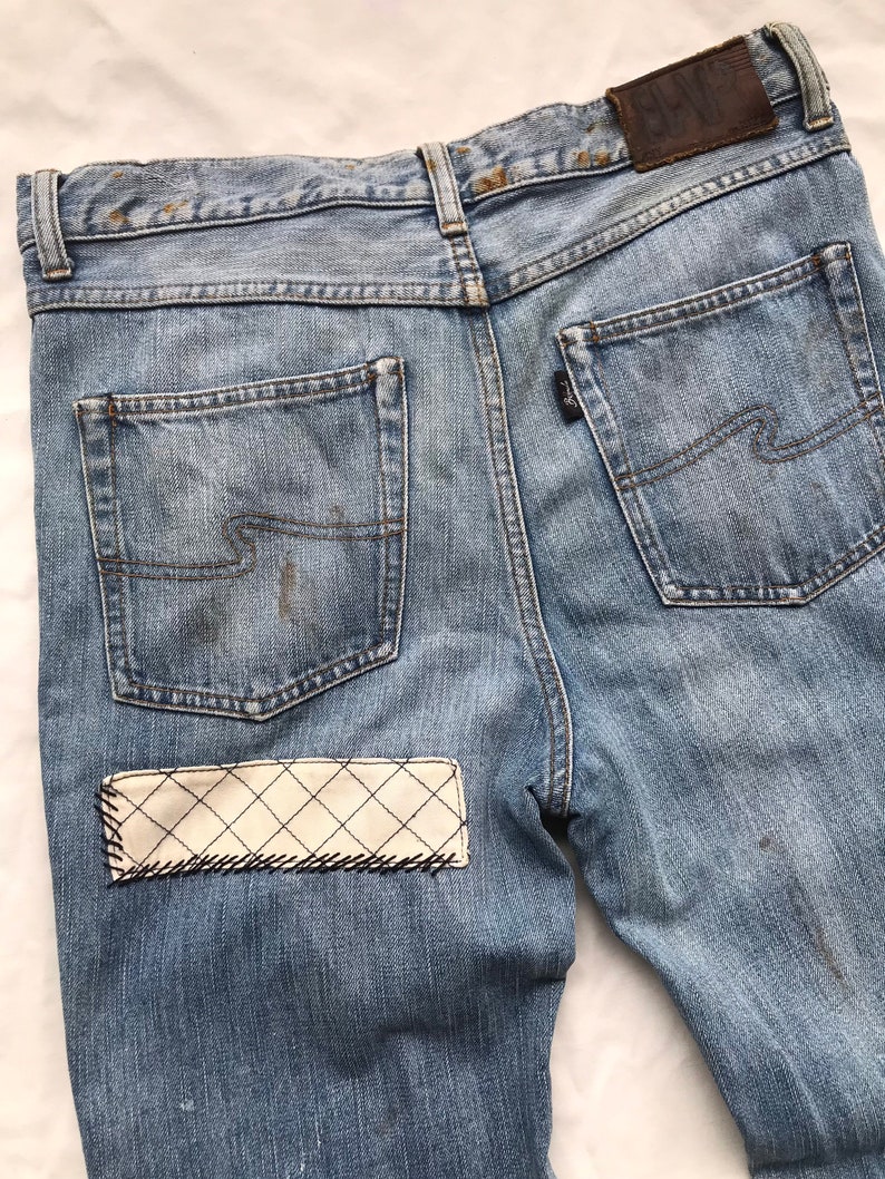 Rare Unique Vintage Patchwork Jeans Reworked Remake Artwork Frayed ...
