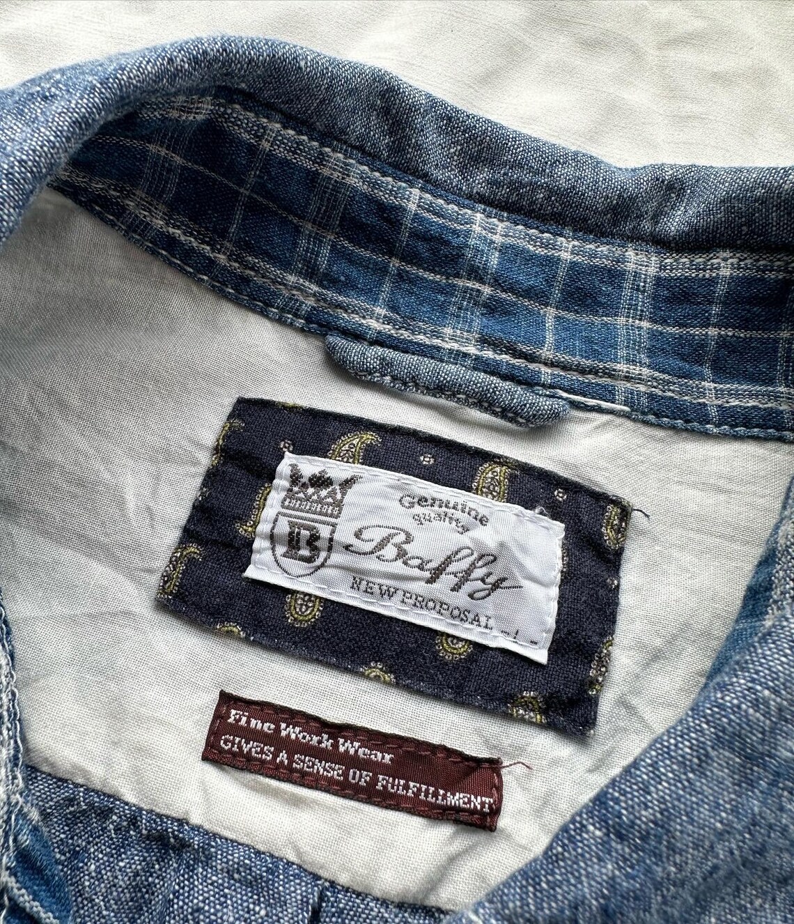 Vintage Colorblock Linen Cotton Upcycled Plaid Indigo Patchwork Shirt ...