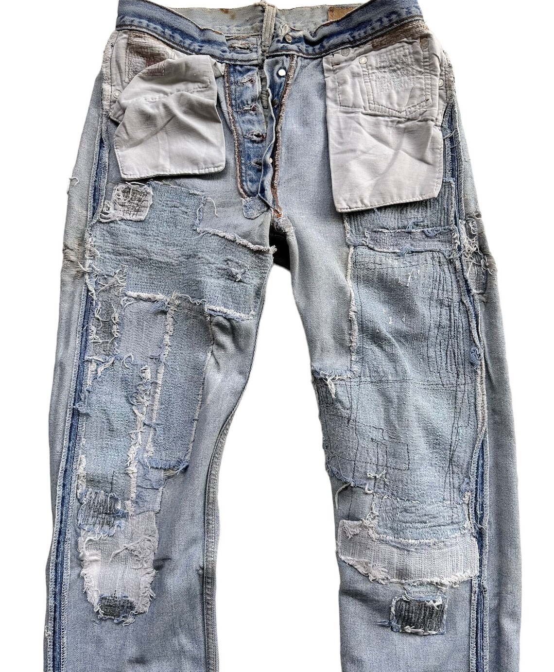 Rare Unique Vintage Patchwork Jean Reworked Remake Distressed Ripped ...