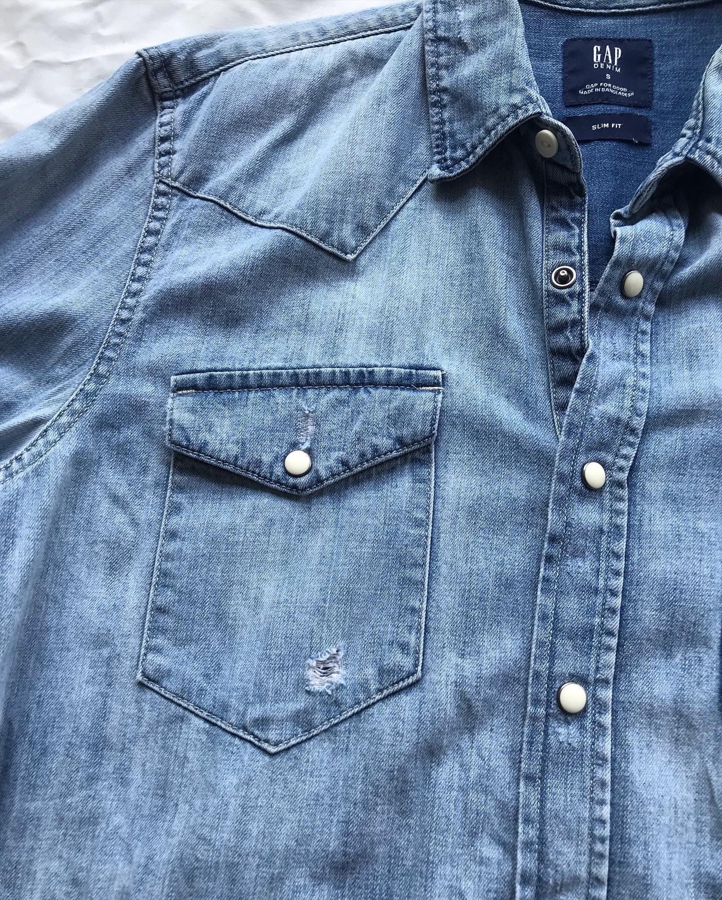 Retro Rework Men Vintage 80s Light Blue Denim Shirts Distressed ...