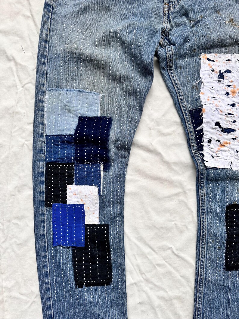 Rare Unique Vintage Patchwork Jeans Reworked Remake Artwork Ripped ...