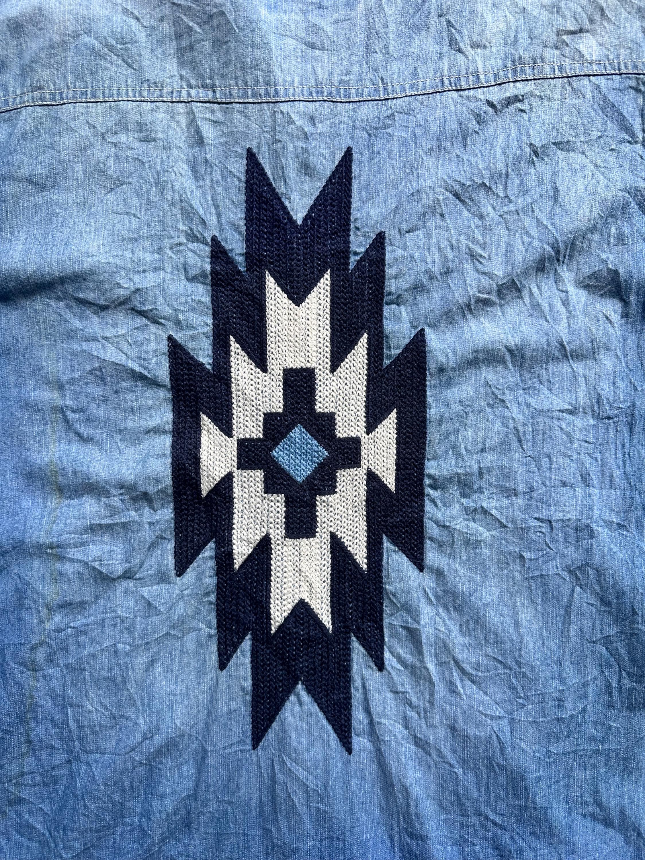Men Blue Indigo Denim Shirts Vintage Authentic Jean Aztec Navajo Tribal ...