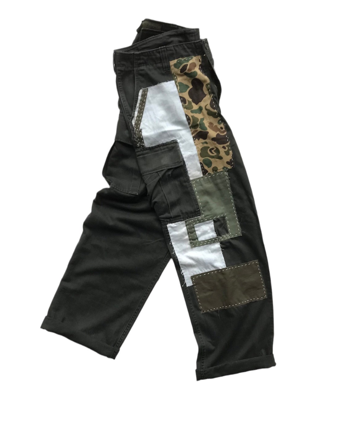 Unique Vintage Military Chino Pant Army Patchwork Camouflage Trouser ...