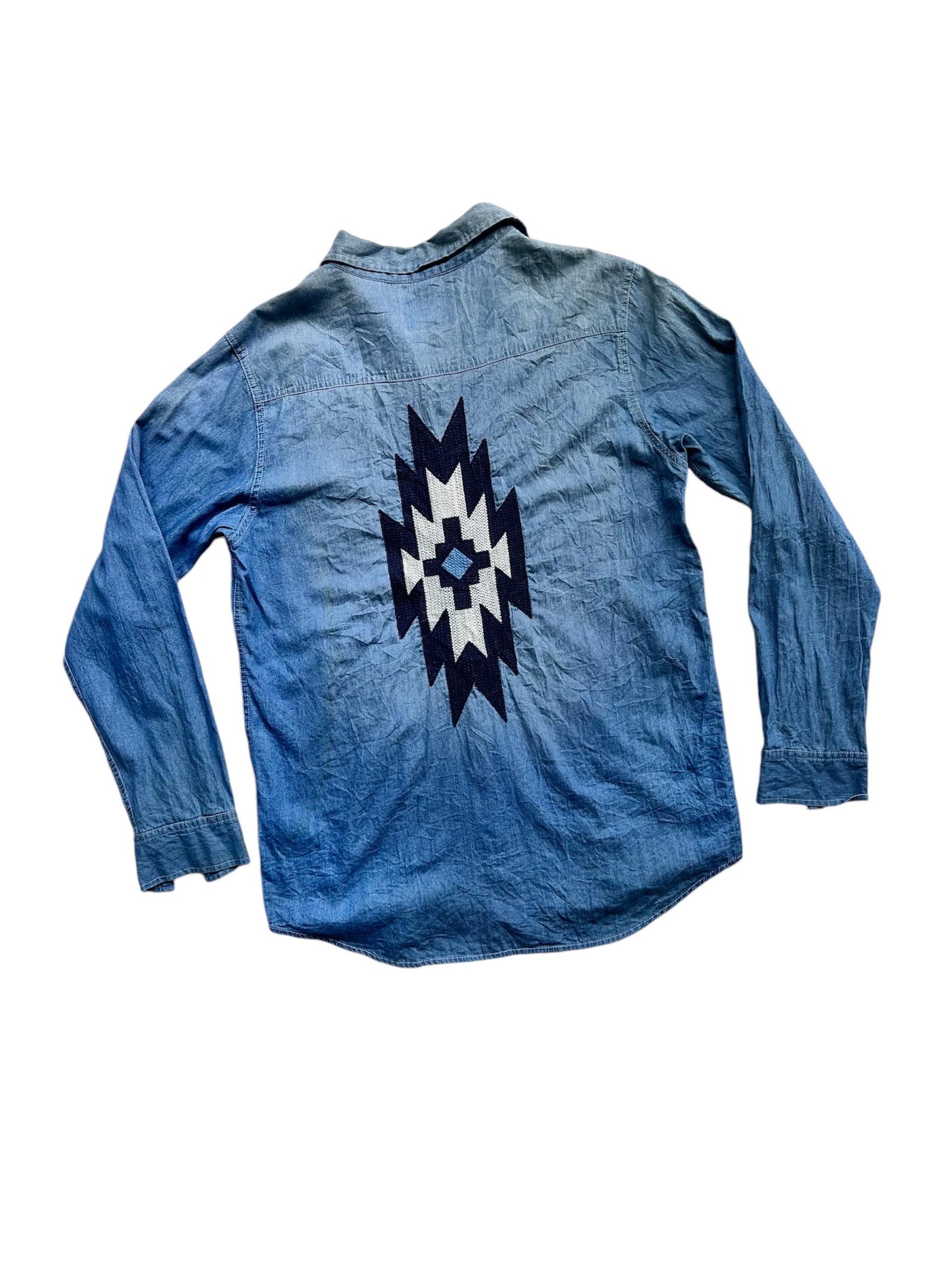 Men Blue Indigo Denim Shirts Vintage Authentic Jean Aztec Navajo Tribal ...