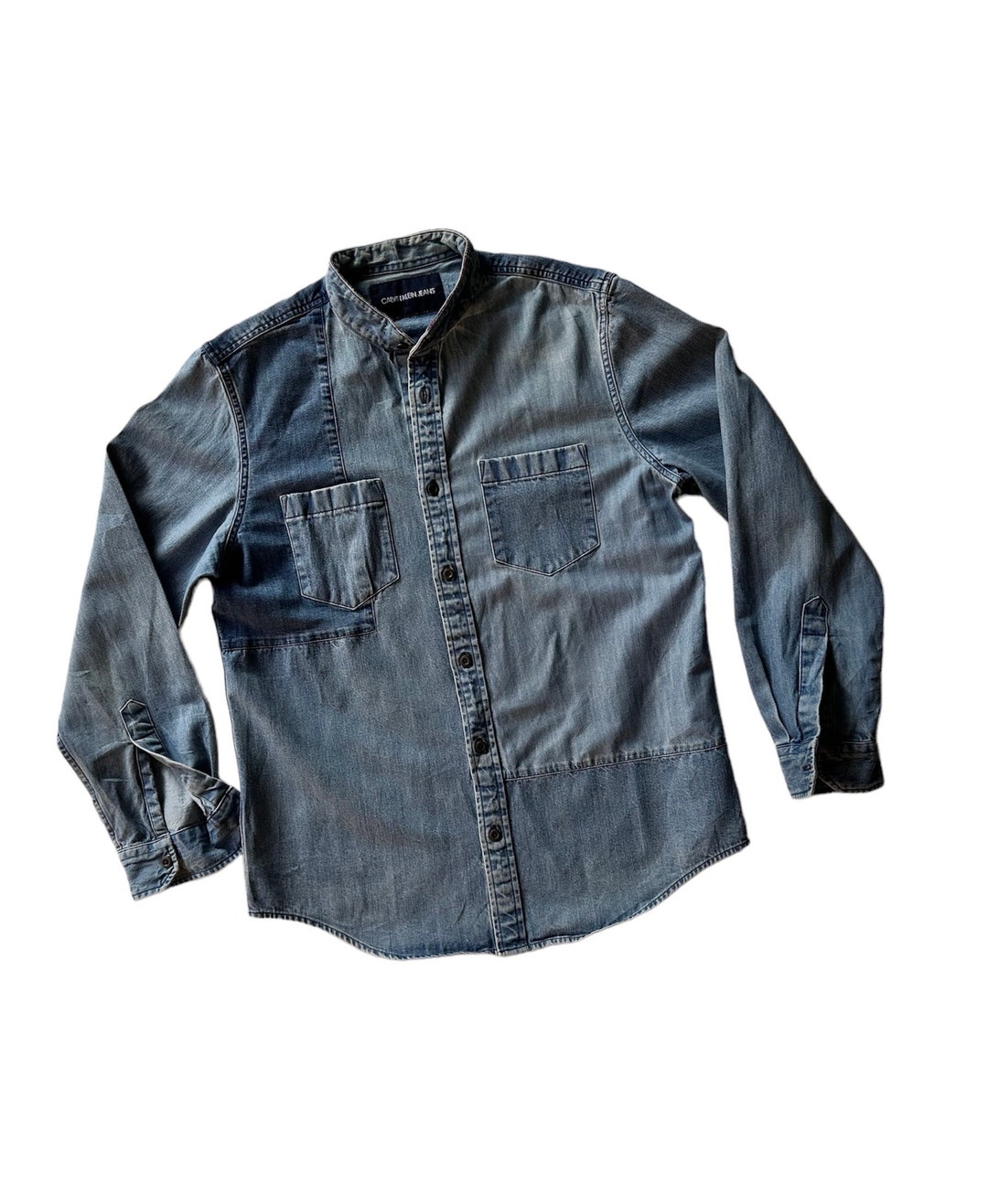 Vintage Blue Denim Patchwork Shirts Colorblock Indigo Jeans Upcycled ...