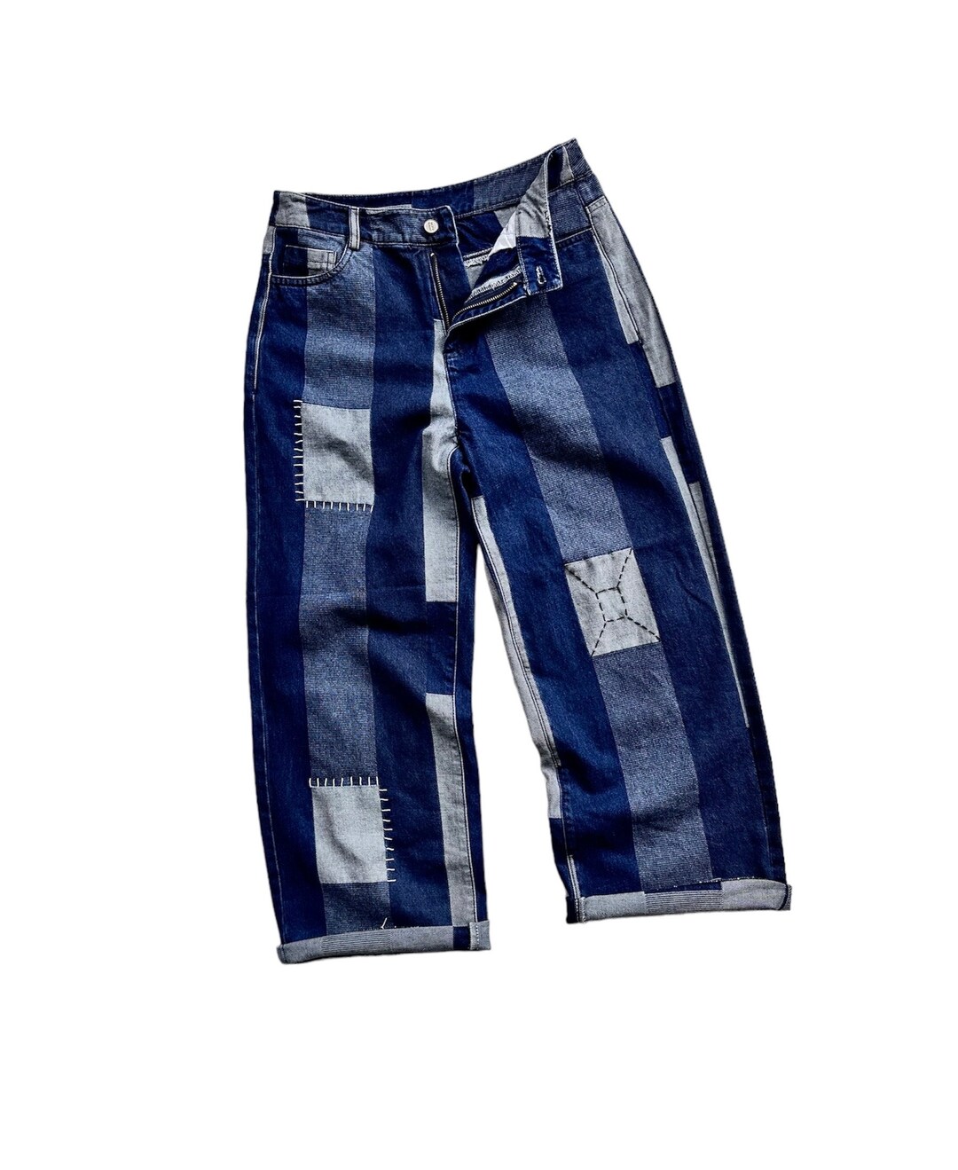 Rare Unique Vintage Patchwork Jeans Colourblock Indi Remake Artwork ...